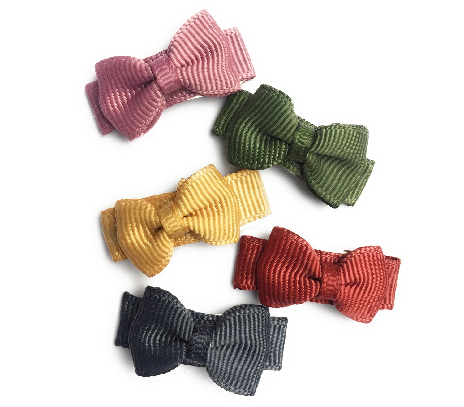 Baby Wisp 5 Tiny Grosgrain Tuxedo Hair Bows Baby Girls Toddler Clips - Little & Brave Gift Set