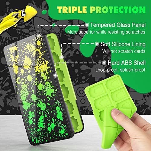 MoKo 24 Game Card Case Compatible with Nintendo Switch OLED Model/Switch/Switch Lite, Switch Game Holder Case for 24 Switch Game Card & 24 SD Card, Slim & Portable Game Card Storage Box, Green Yellow