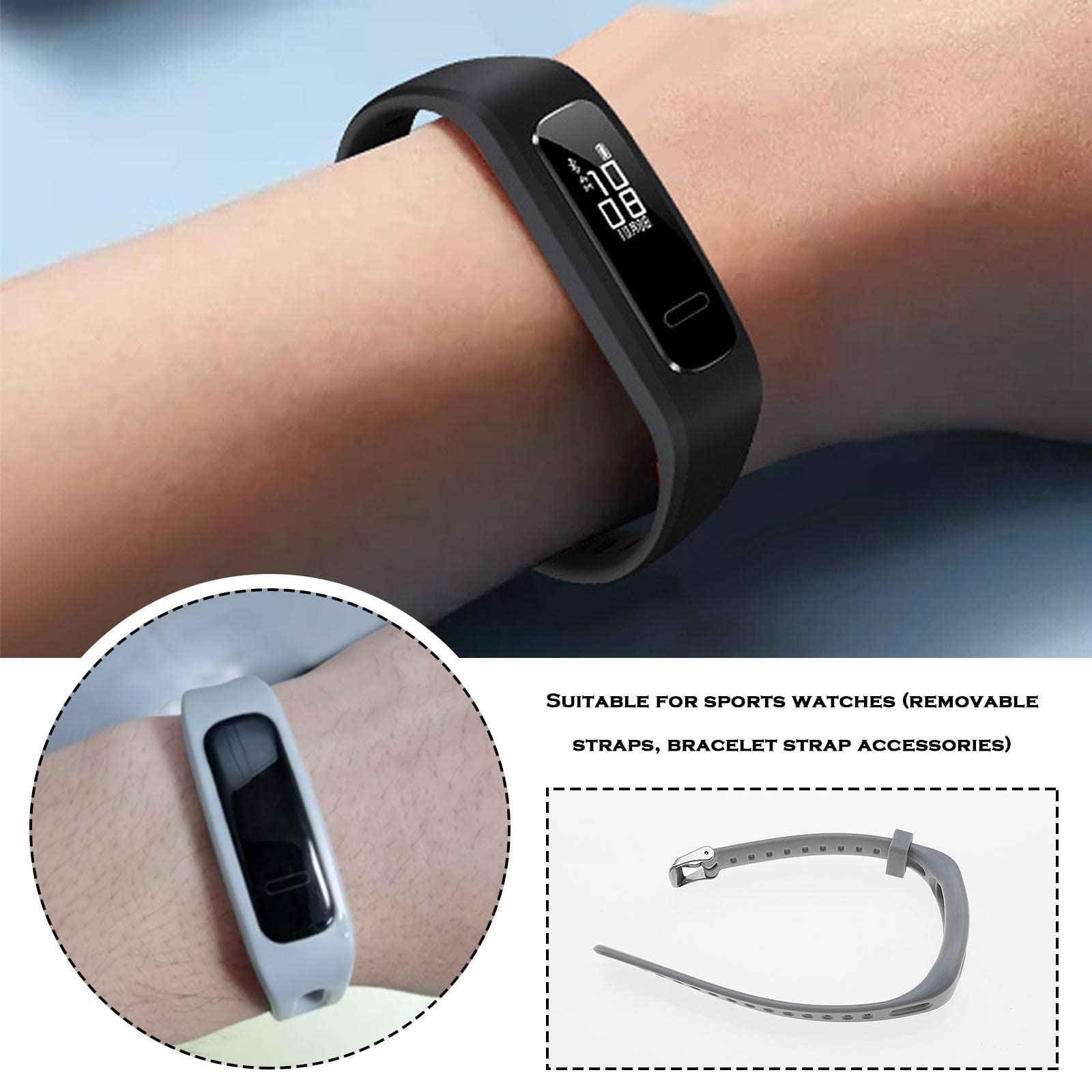 SING F LTD 2Pcs Watch Strap Replacement Compatible with Huawei Honor Band 3e/4e TPU Adjustable Watch Band Waterproof Wrist Strap 150~220mm Black Grey