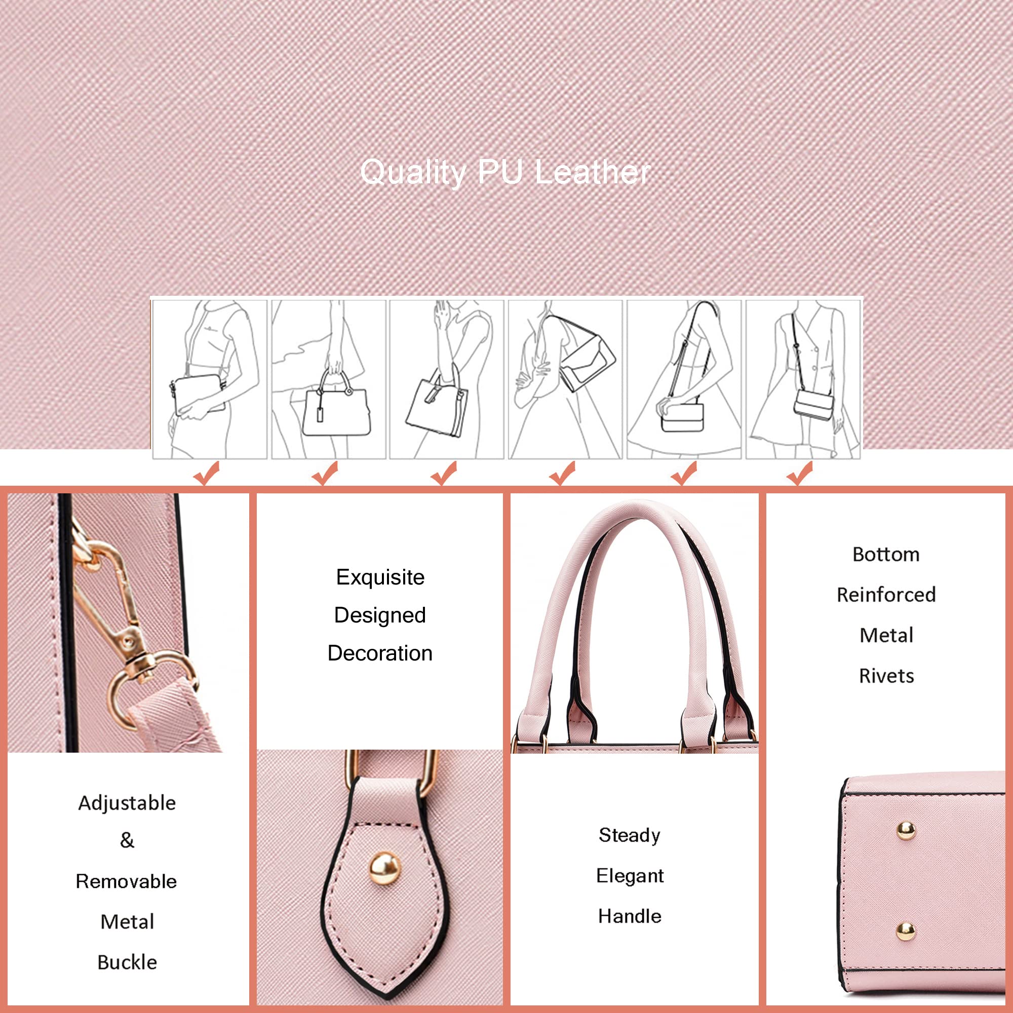 CHICAROUSAL Crossbody Purses and Handbags for Women PU Leather Tote Top Handle Satchel Shoulder Bags (Light Pink)