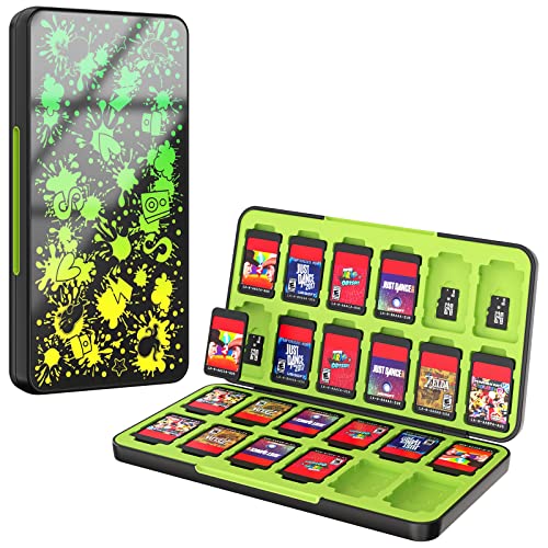 MoKo 24 Game Card Case Compatible with Nintendo Switch OLED Model/Switch/Switch Lite, Switch Game Holder Case for 24 Switch Game Card & 24 SD Card, Slim & Portable Game Card Storage Box, Green Yellow