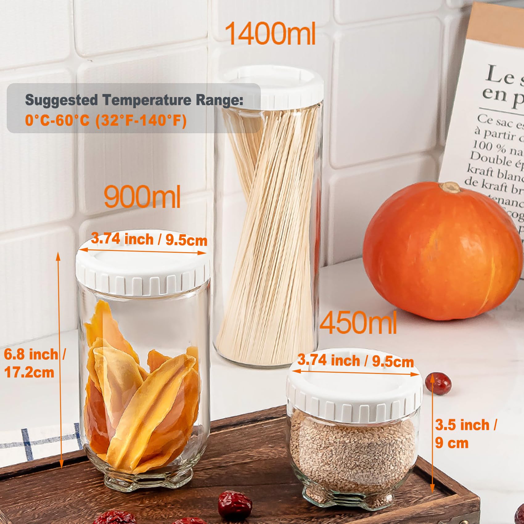 3-Piece Cute Glass Jars with Screw Airtight Lids, Wide Mouth Bottle Glass Storage Jars with Lids for Food Candy Grain Kitchen, Cat Claws Overnight Oats Containers Jars Small Stackable Canning Jar