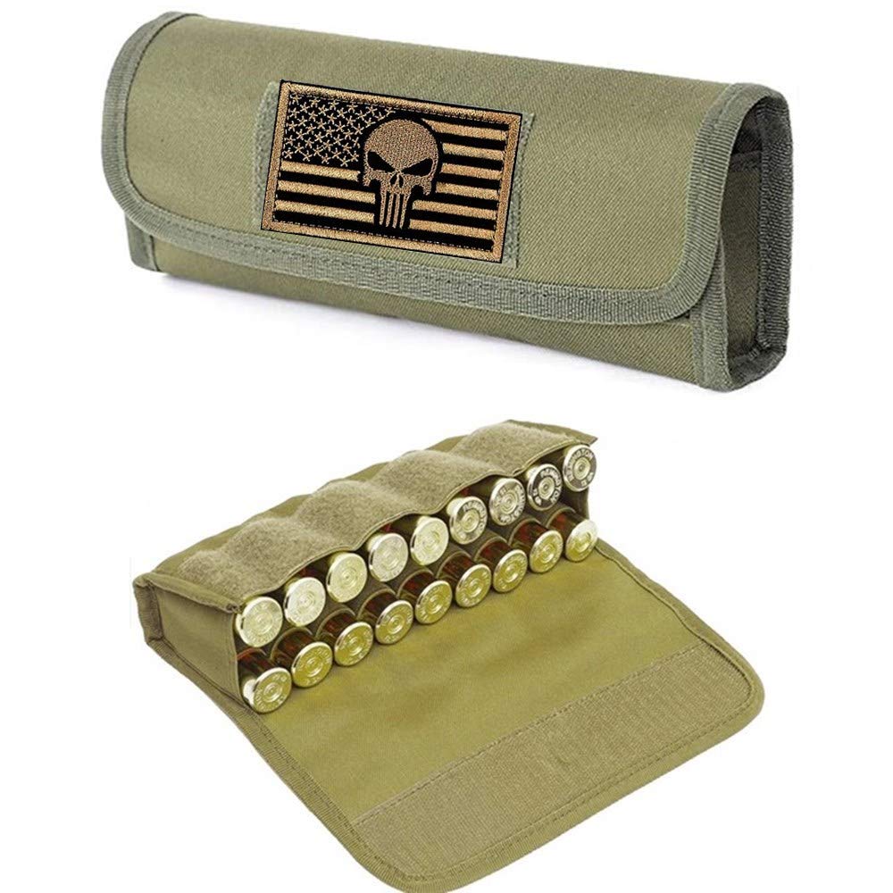 ACEXIER Hunting Military 18 Round Tactical Molle Cartridge Shell Holder Ammo Bag Pouch Military Waist Bag 12/20 Gauge Gun Bullet Pouch(Include One Tactical Patch)