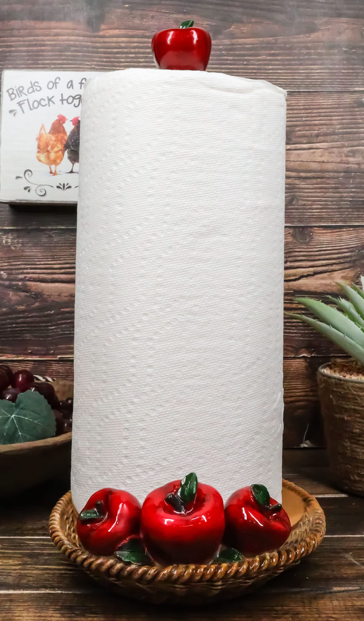 Ebros Gift Fresh Wipes Crisp Red Apples Harvest Basket Paper Towel Holder Figurine Dispenser for Rustic Country Kitchen Decor Old Fashioned Table Decorations