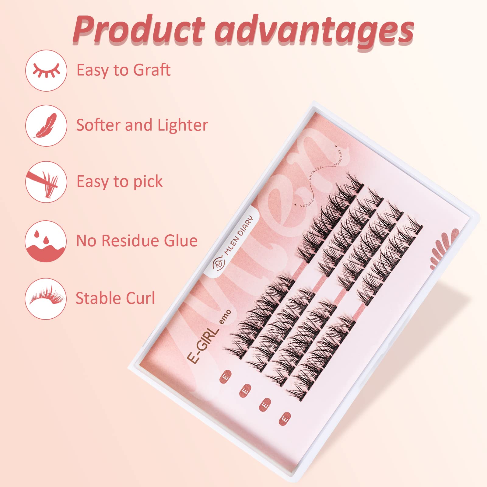 DIY Eyelashes extension, MLEN DIARY 56 cluster wisps lashes 7-12mm cluster eyelash extensions 0.07mm Soft False Eye lash fluffy individual Fake Eyelash natural look