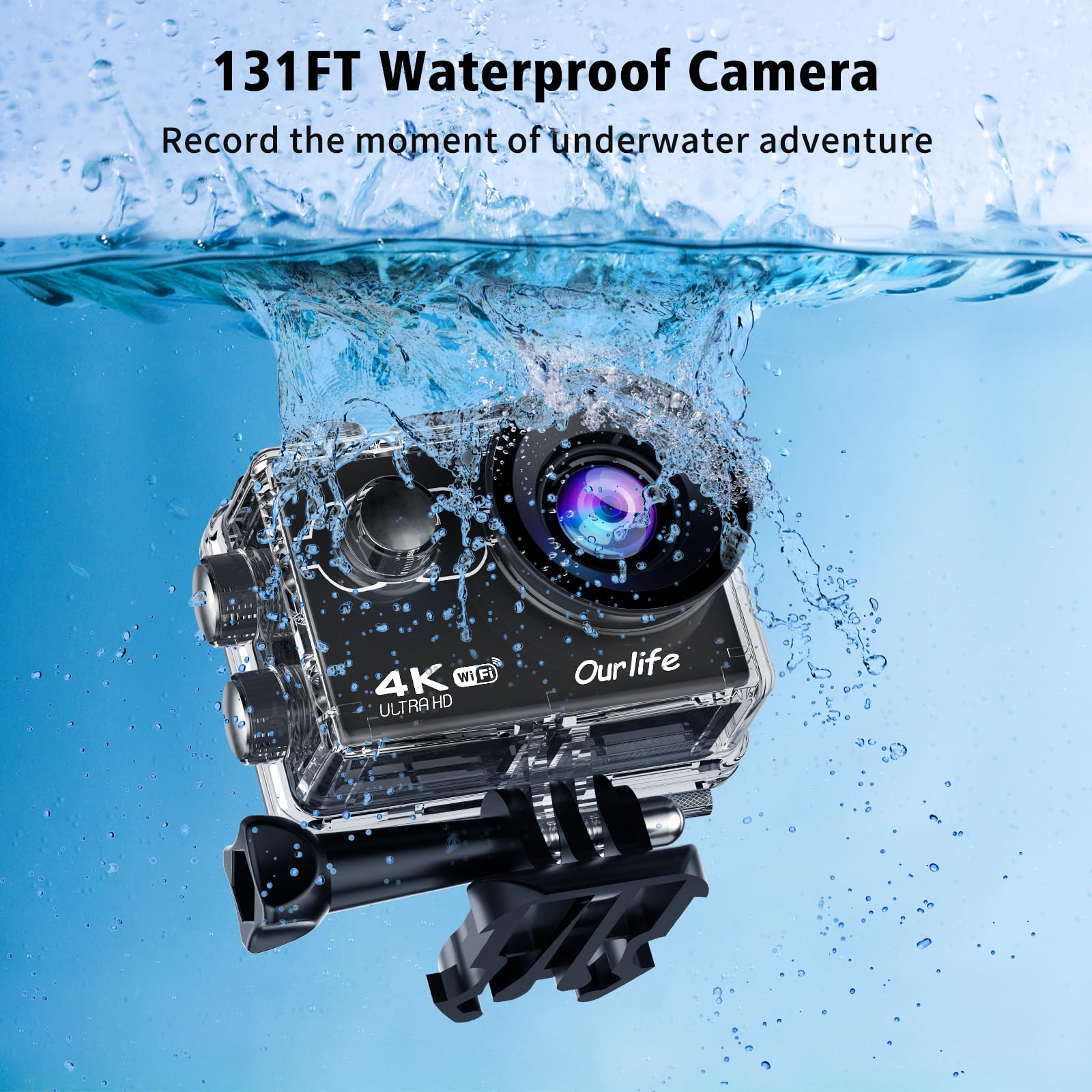 Waterproof 4K Action Camera Underwater 131FT, 4K 30FPS 16MP WiFi Ultra HD Video Camera for Vlogging Recording, Anti-shake Digital Sports Camera for Photography, Remote Control 4xZoom,170°Wide Angle