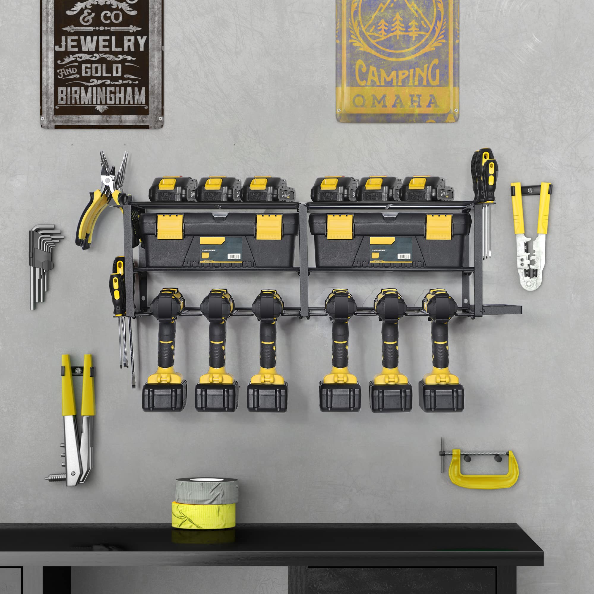 Tuenort Power Tool Organizer with 6 Drill Holders,Garage Tool Organizers and Storage Rack, Power Tool Holder Wall Mounted,Heavy Duty Metal Tool Shelf,Separate Tool Rack Christmas Gift for Men Dad