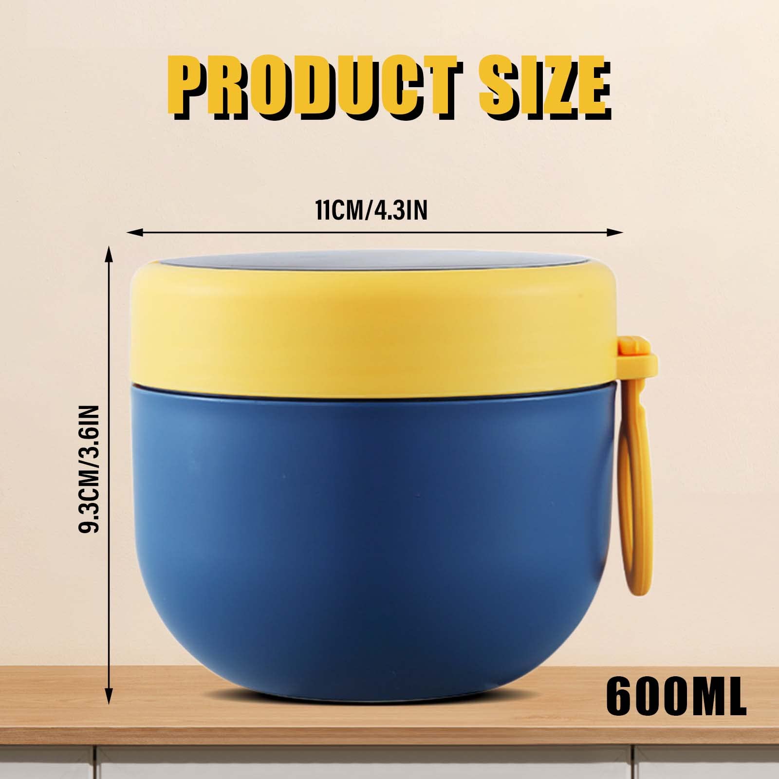 2 Pcs Overnight Oats Containers with Lids and Spoon, 20oz Portable Stainless Steel Inside Overnight Oats Jars Insulated Food Jar, Leak-proof Large Capacity Cups for Milk, Cereal, Soup (White and Blue)