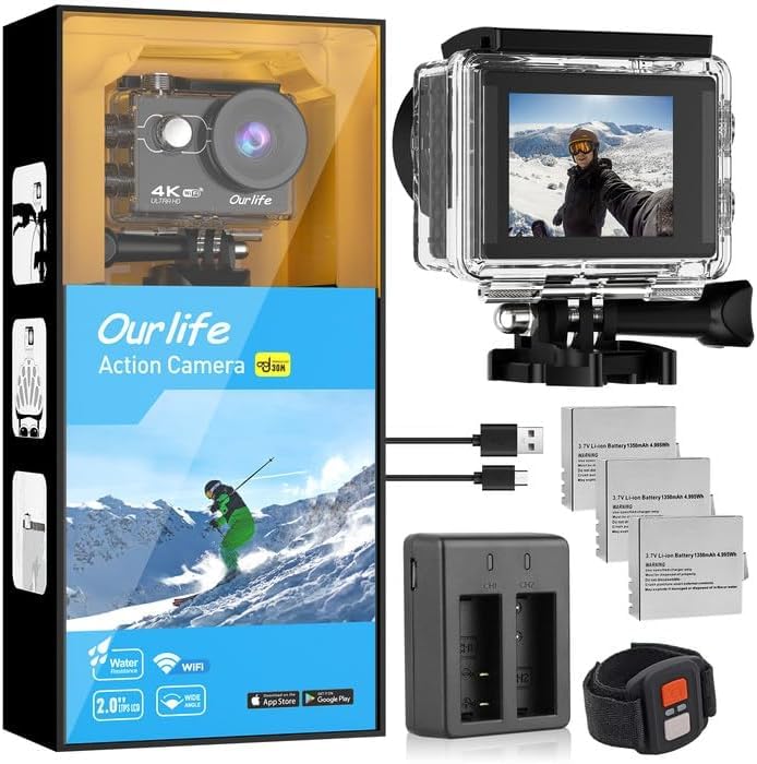 Waterproof 4K Action Camera Underwater 131FT, 4K 30FPS 16MP WiFi Ultra HD Video Camera for Vlogging Recording, Anti-shake Digital Sports Camera for Photography, Remote Control 4xZoom,170°Wide Angle