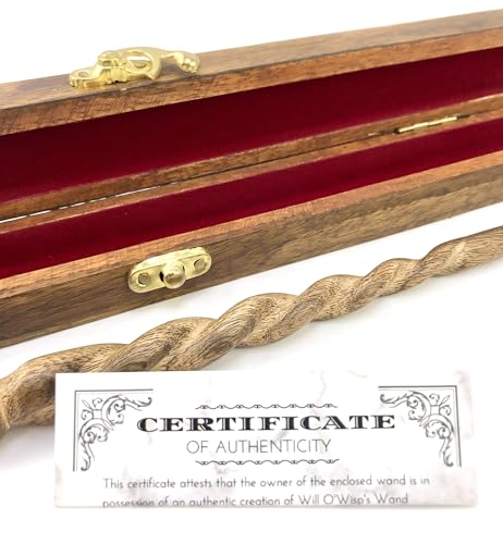 Will O'Wisp's Wand Emporium Witch and Wizard Wand in Real Wooden Display Box Certificate of Authenticity (The Sage)