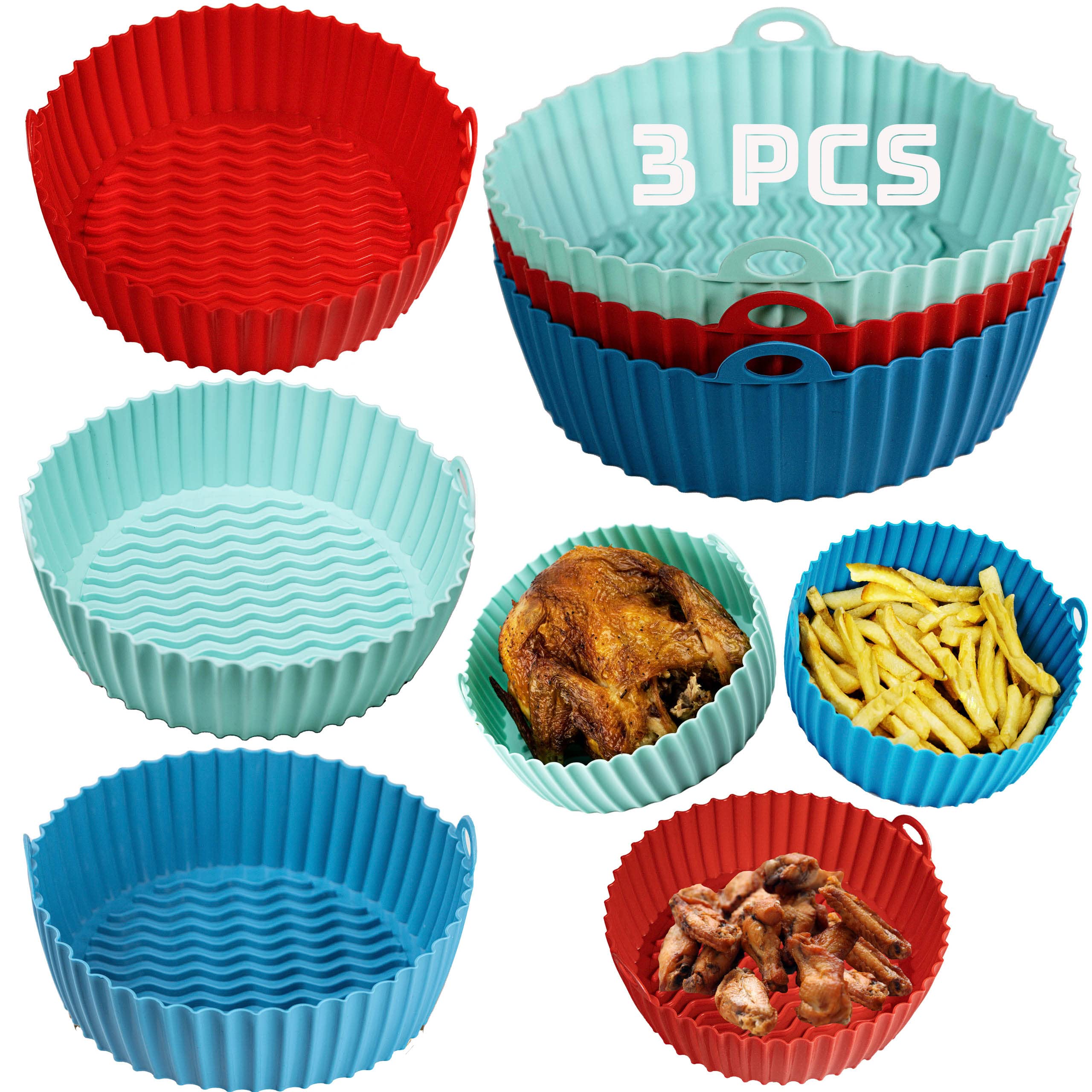 MarkoJo 3PCS 8.5inch Air Fryer Silicone Liners -Microwave Oven Bowl - Reusable -Food Grade Tasteless Air Fryer Accessories Kitchen gadgets Must Have Foodie