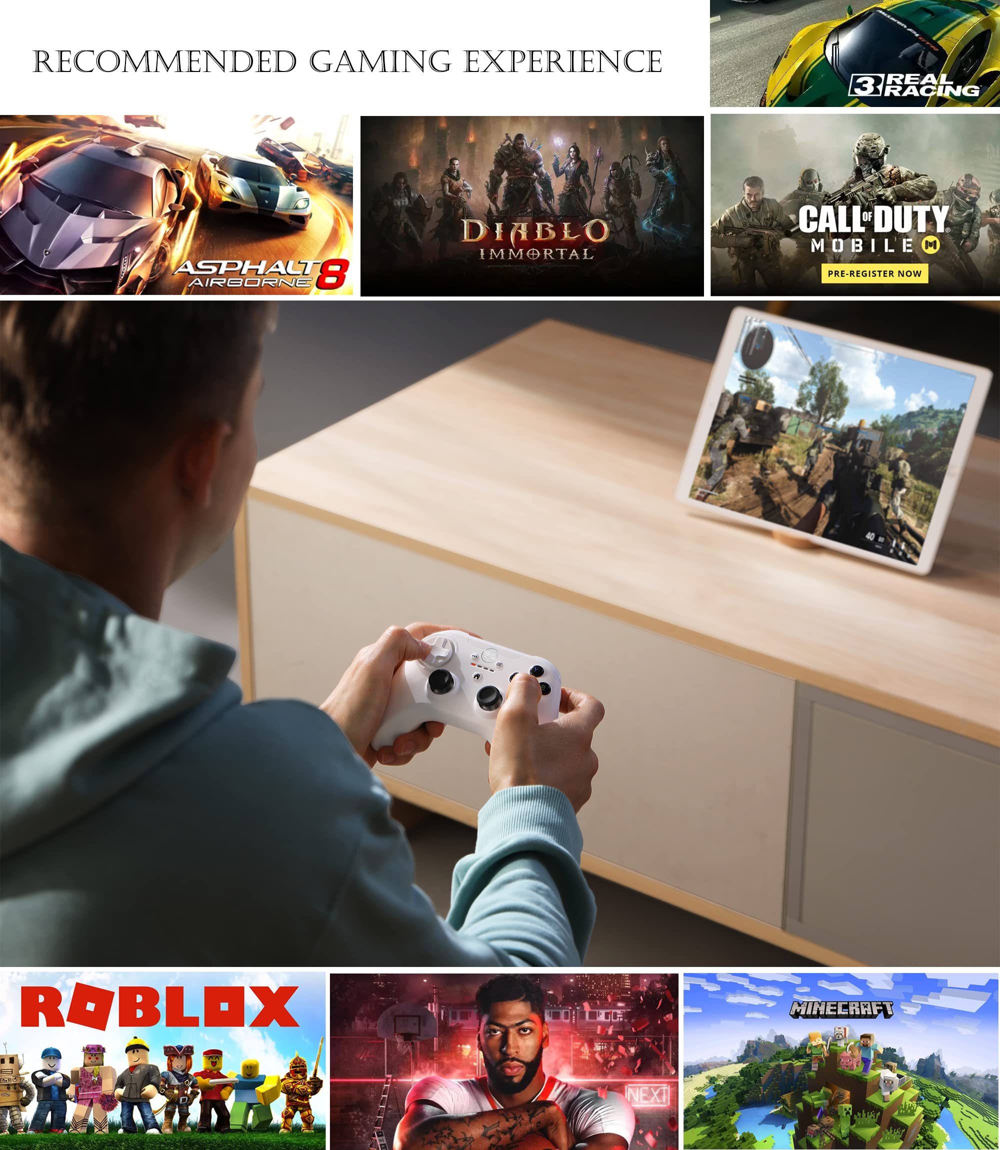 BEITONG i1 MFi Game Controller For iPad iPhone IOS Gaming Controller 1000 mAh Battery Bluetooth Wireless Gamepad For Apple TV Arcade iPod Mobile Cloud Gaming (White New)