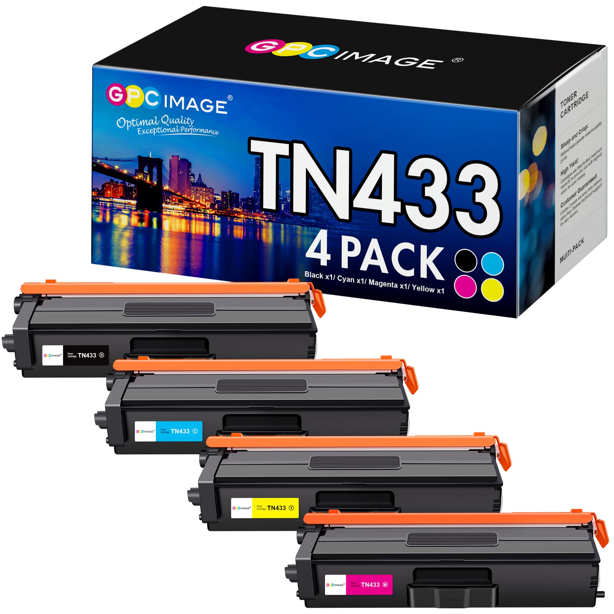 GPC Image Compatible Toner Cartridge Replacement for Brother TN433 Toner TN 433 Compatible with HL-L8360CDW MFC-L8900CDW HL-L8360CDWT HL-L8260CDW MFCL8610CDW MFCL9570CDW Printer (4 Pack)