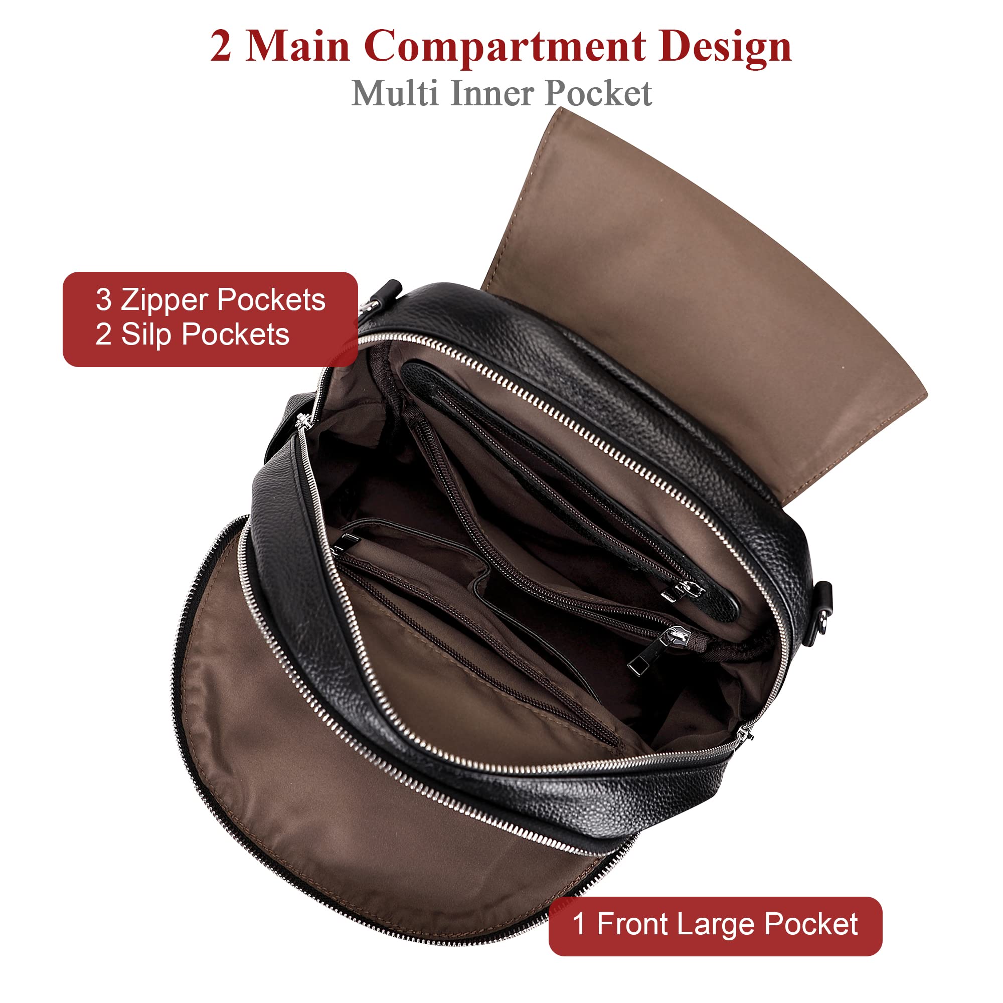 ALTOSY Leather Backpack Purse for Women Fashion Casual Handbag with Multi Pockets and Flap (S107 Black/Brown)
