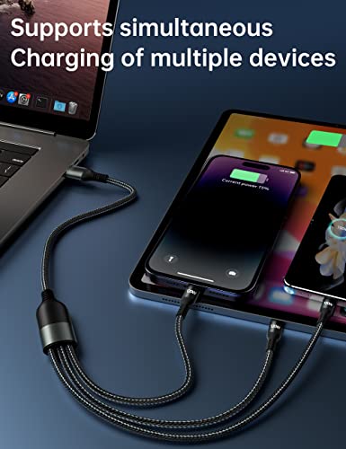 Quikbee Multi Charging Cable, 4ft/1.2m, 3 in 1 Fast Charging Cable Nylon Braided USB-C/Type c Charging Cable/Micro-USB Ports for Mobile15 14 13 12 11 xs x, Samsung,Huawei,and Other Devices.