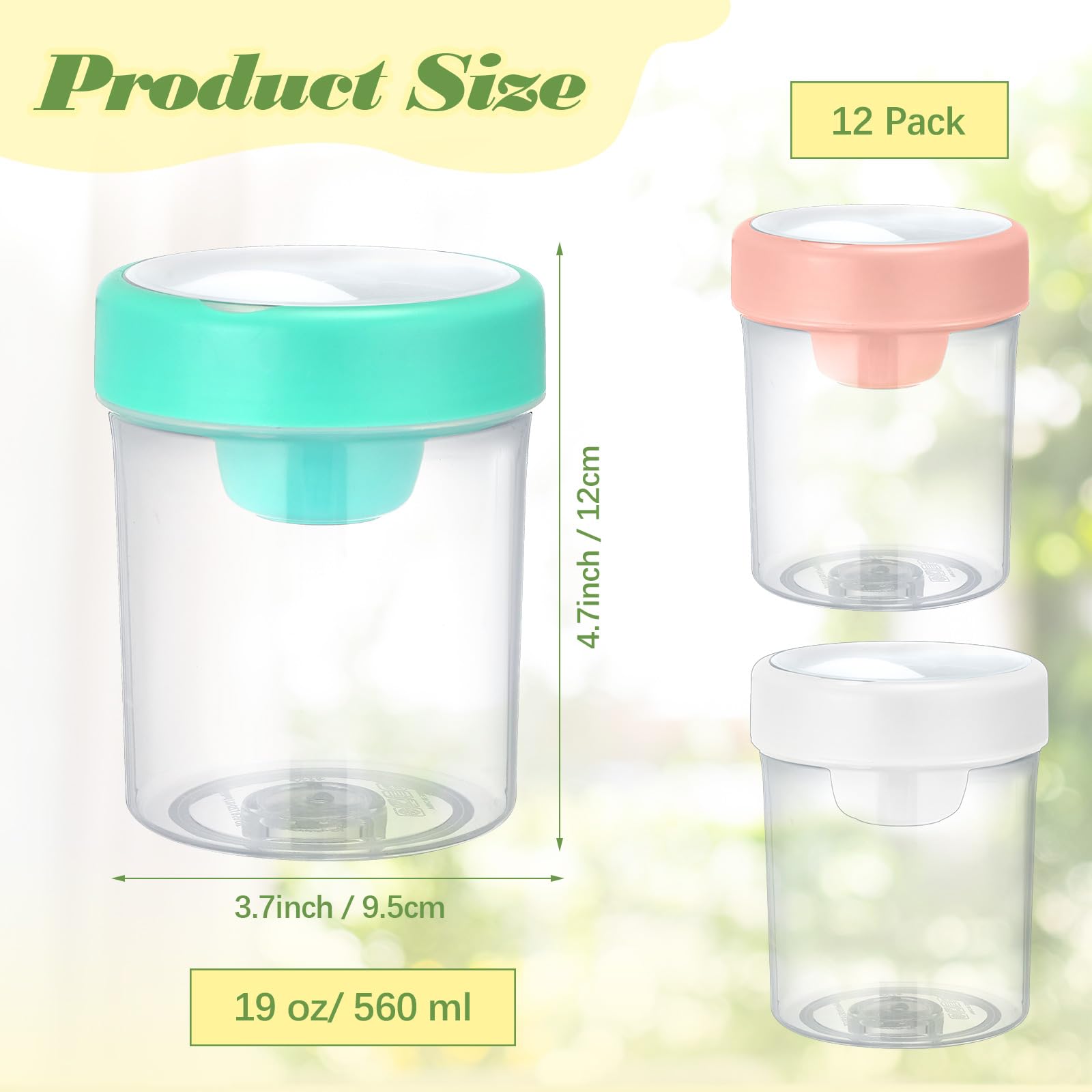 Sliner 12 Pcs 19 oz Plastic Overnight Oats Containers with Lids and Spoons Leakproof Plastic Containers Large Capacity Portable Overnight Oats Jars Oatmeal Cups for Yogurt Salad Cereal Food Storage