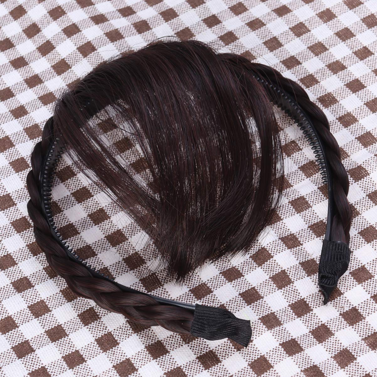 Lurrose Front Bangs Headband with Natural Human Fringe Extensions for Forehead Braids and Hoop Hairband