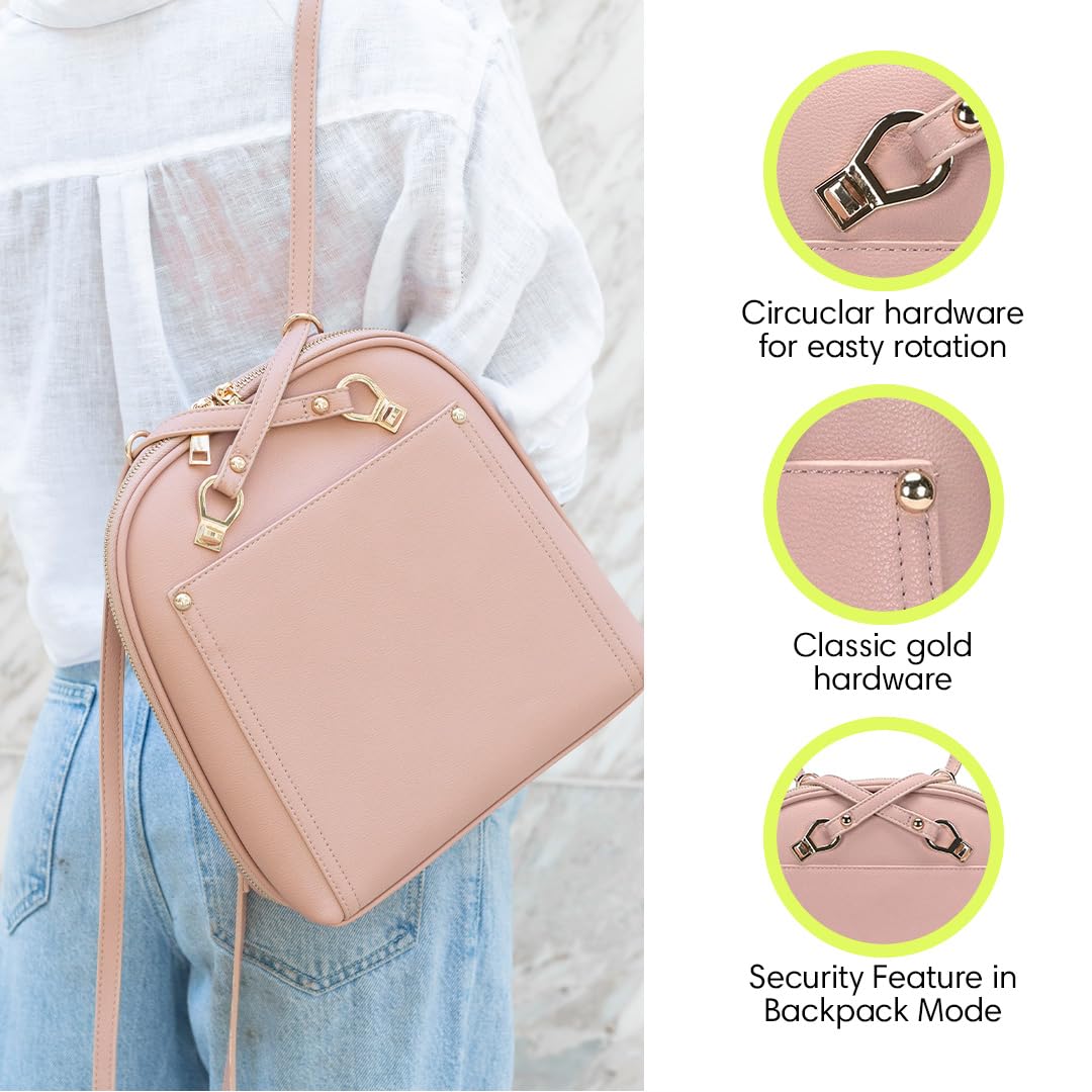 MMS Brands Miztique The Daisy Convertible Backpack Purse for Women (Blush) | Soft Vegan Leather Shoulder Strap Bag or Convertible Backpack | 10.5in x 4in x 11.5in |