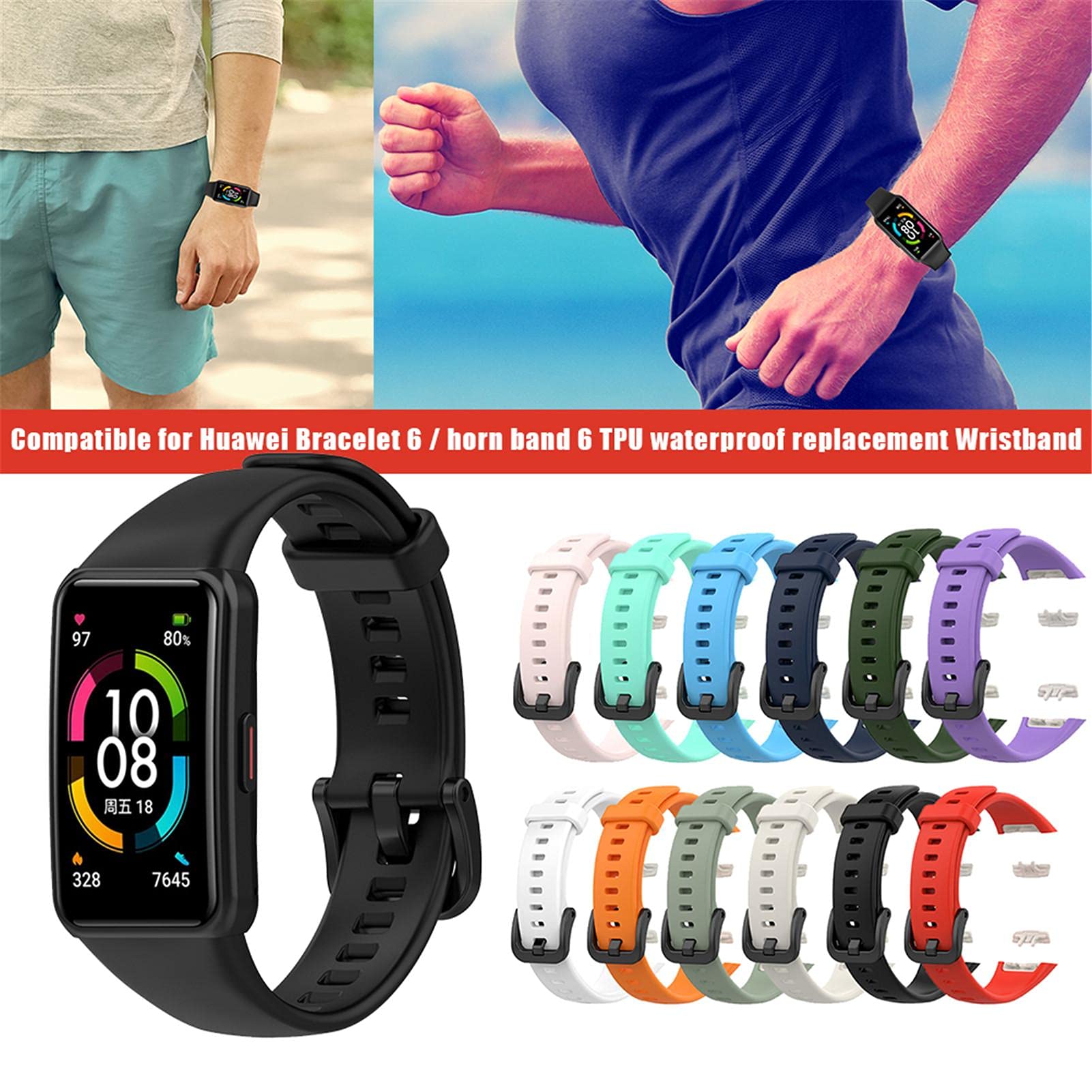 TangYang Compatible Strap for Huawei Band 6 / Honor Band 6 Replacement TPU Strap