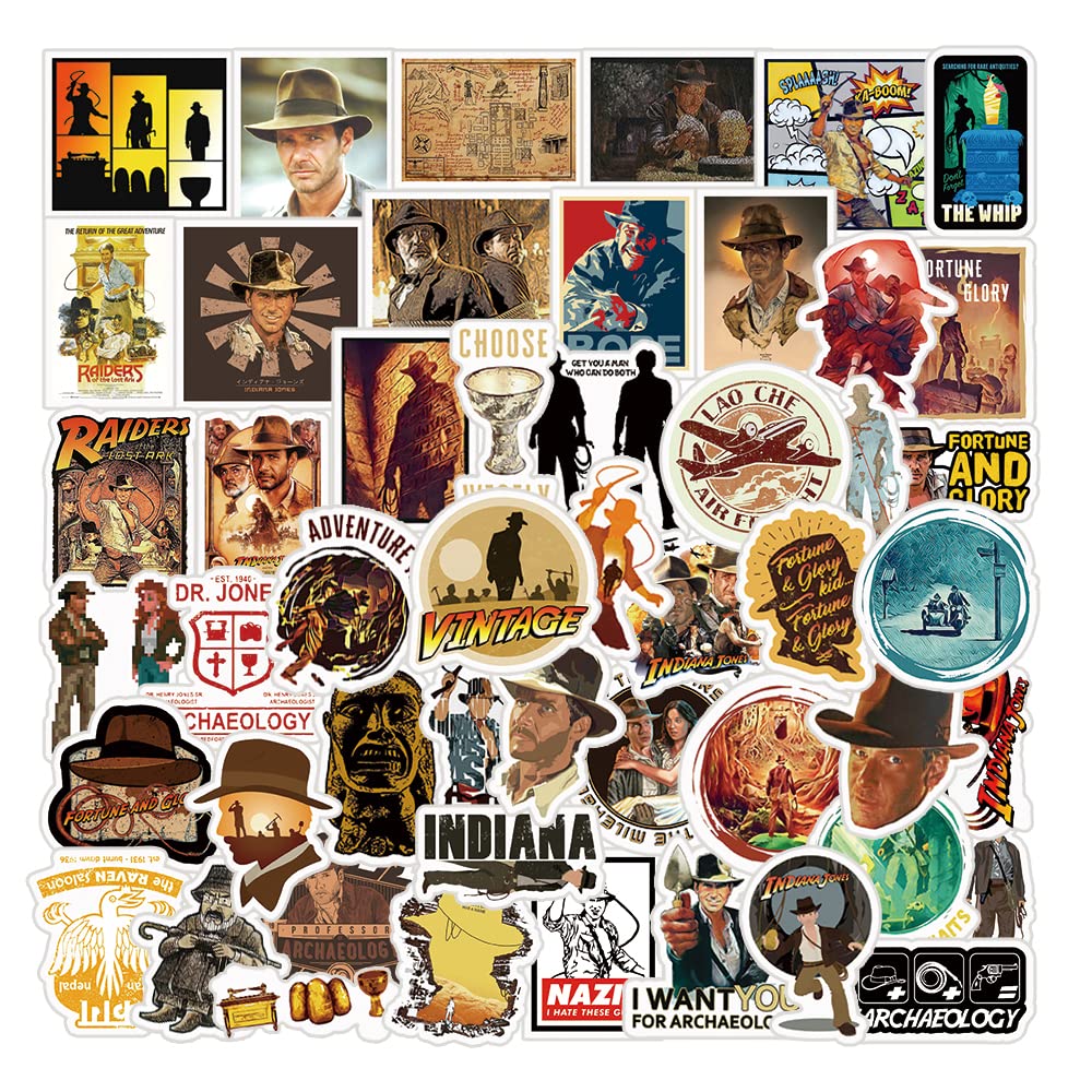 51Pcs Indiana Jones Raiders of The Lost Ark Stickers Pack | Classic Movie Vinyl Waterproof Stickers for Water Bottle,Skateboard,Laptop,Phone,Car Decal Stickers for Adults Teens Kids