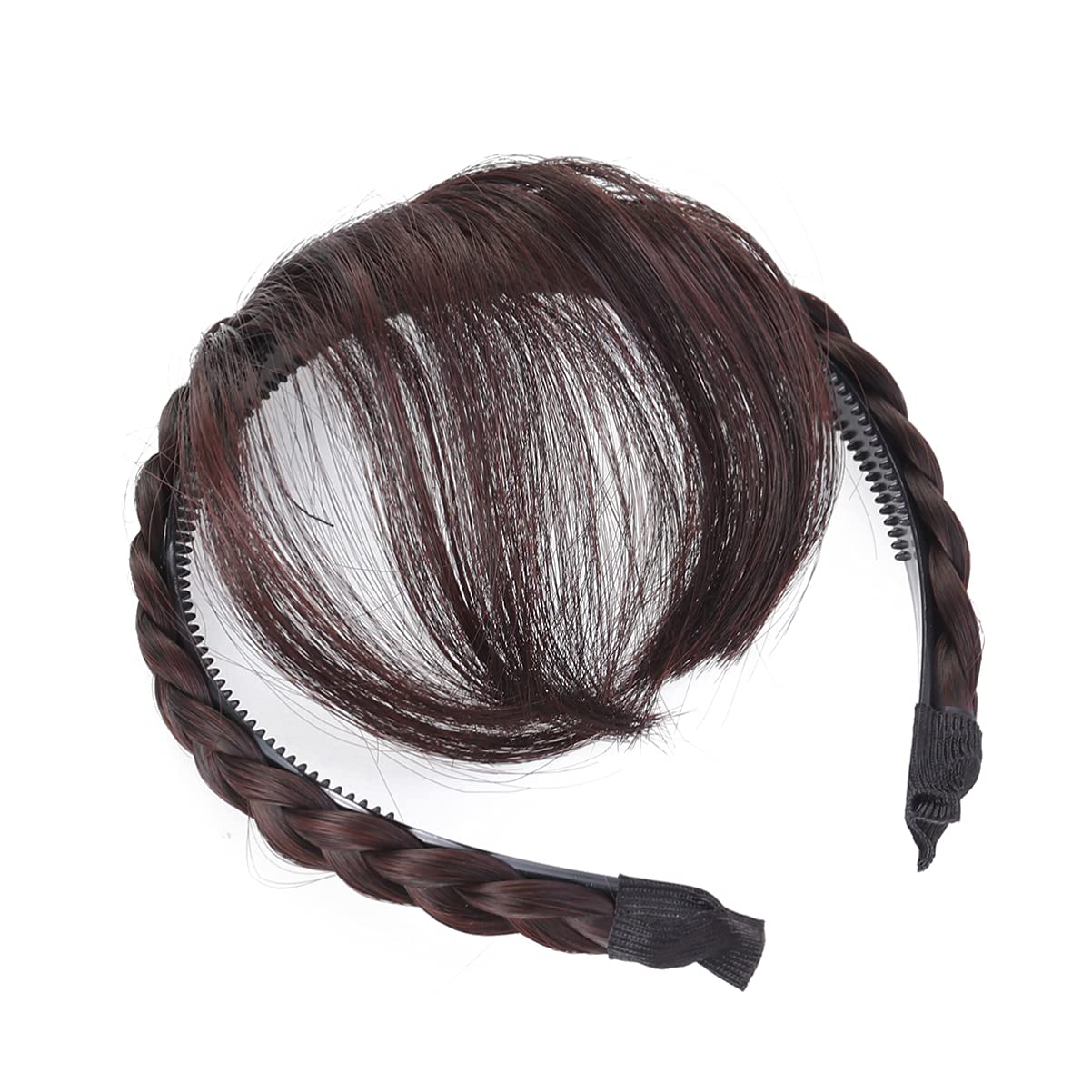 Lurrose Front Bangs Headband with Natural Human Fringe Extensions for Forehead Braids and Hoop Hairband