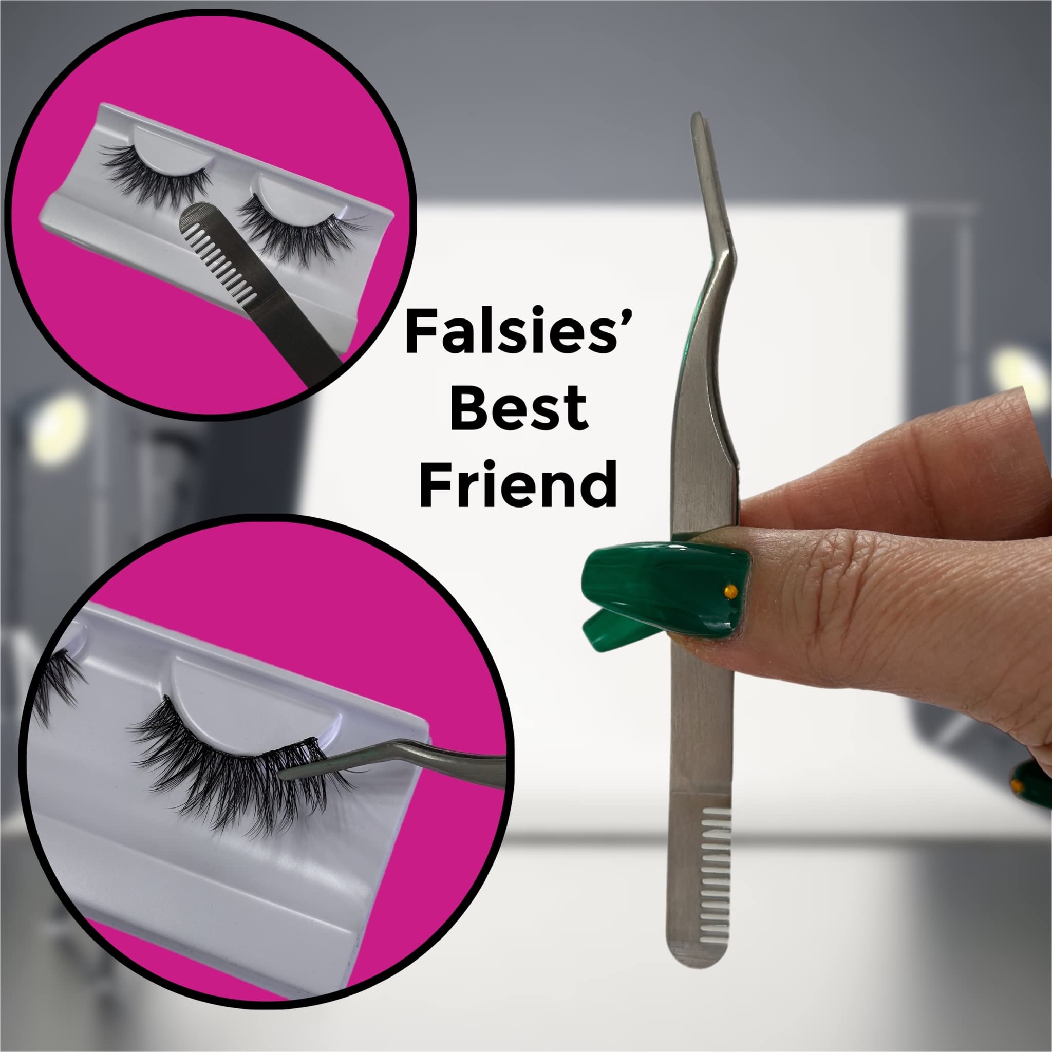 2 Fake Eyelash Extension Applicator for Mistake-Proof Artificial Lash Placement β Ergonomic Slim Design Handle Strip Lashes Individual Eyelash Clusters Wisp Silk Mink DIY Professional Makeup Artists