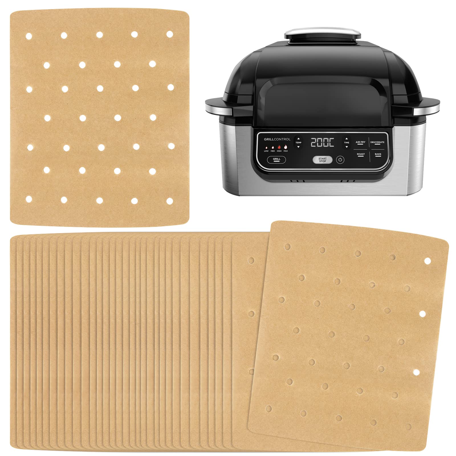 BYKITCHEN 200pcs Air Fryer Liners for Ninja AG301 Foodi 5-in-1 Indoor Grill, Perforated Air Fryer Disposable Paper Liner for Ninja Foodi Air Fryer, Ninja Foodi Grill Accessories