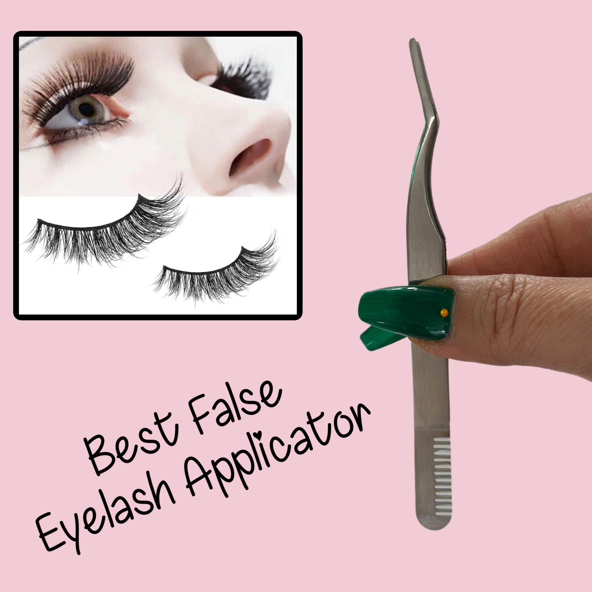 2 Fake Eyelash Extension Applicator for Mistake-Proof Artificial Lash Placement β Ergonomic Slim Design Handle Strip Lashes Individual Eyelash Clusters Wisp Silk Mink DIY Professional Makeup Artists