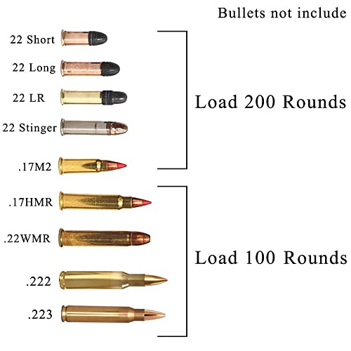 Tactical 100 Rounds Load 200 Shells Molle Rifle Pistol Bullet Cartridge Ammo Pouch Ammunition Shell Carrier Holder Storage Case Waist Bag for 10/22 .22LR .17HMR .222 .223 Cal 5.56mm