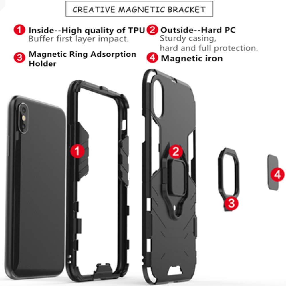 DuoLide for Huawei P30 Lite Case, 2 in 1 Hybrid Heavy Duty Armor Shockproof Defender Kickstand Dual Layer Bumper Hard Back Case Cover Tempered Glass Screen Protector,Black