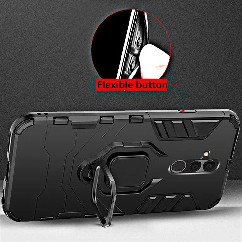 DuoLide for Huawei P30 Lite Case, 2 in 1 Hybrid Heavy Duty Armor Shockproof Defender Kickstand Dual Layer Bumper Hard Back Case Cover Tempered Glass Screen Protector,Black