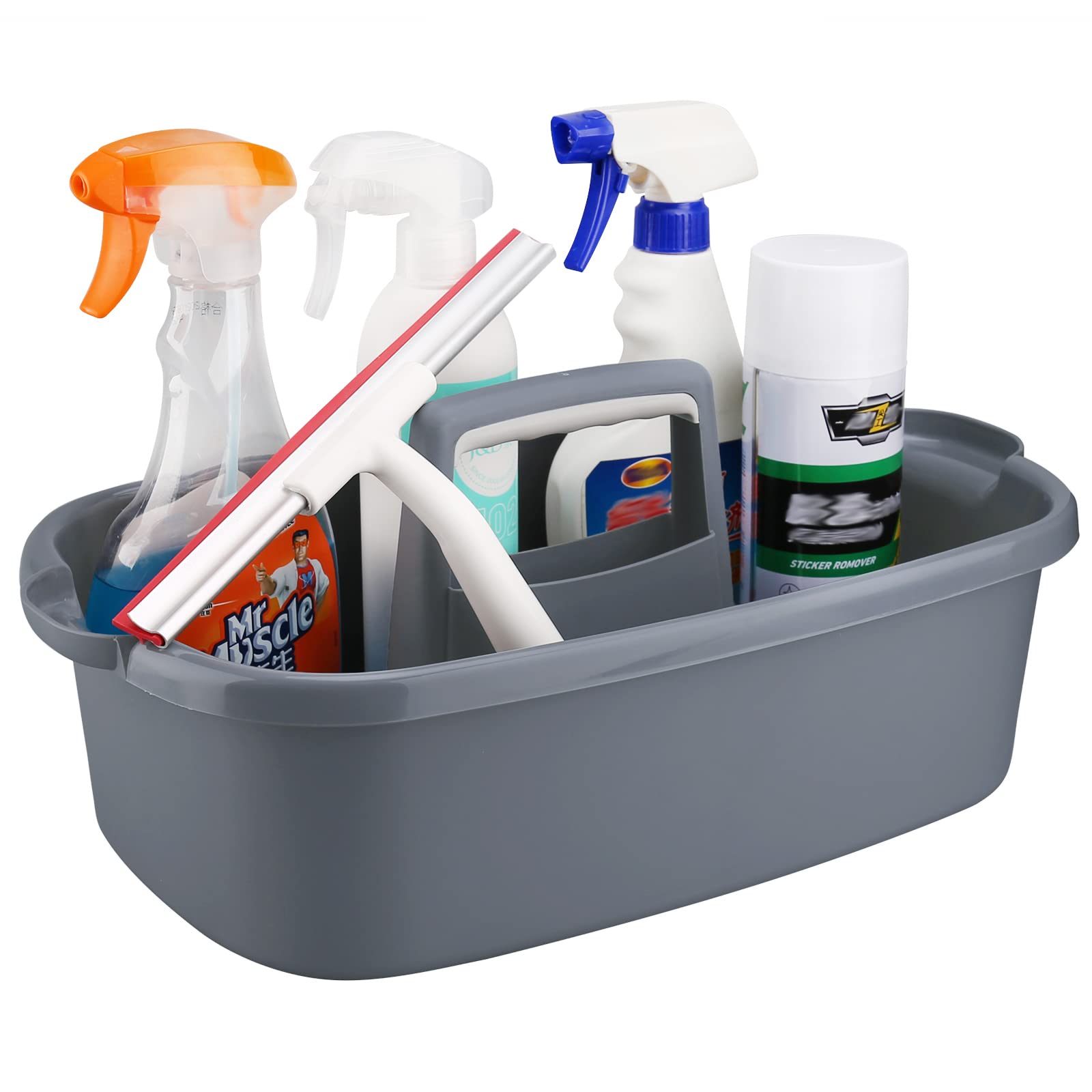 KeFanta Cleaning Supplies Caddy, Cleaning Supply Organizer with Handle, Large Plastic Bucket for Bathroom, Garage, Kitchen, College Dorm, Garden, Portable Shower Caddy Tote Basket, Gray
