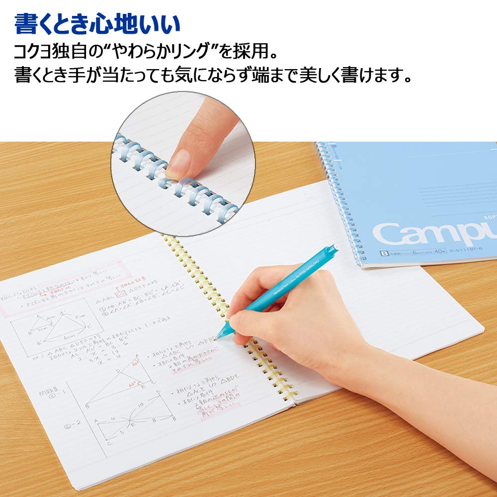 Kokuyo Campus Soft Ring Notebook, Semi-B5, B 6mm Dot Ruled, 34 Lines, 40 Sheets, Green, Set of 2, Japan Import (SU-S111BT-G)