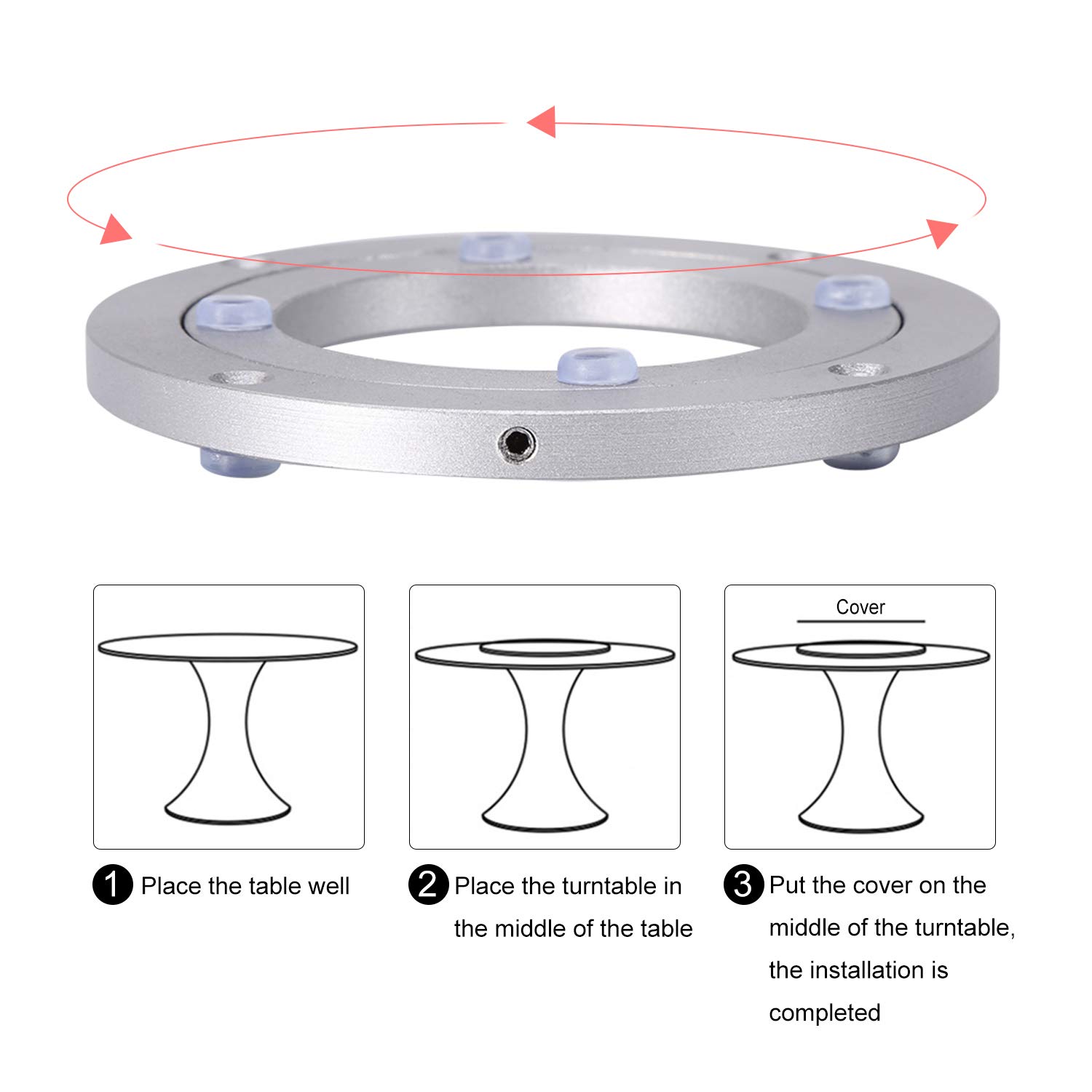Heavy Duty Aluminium Alloy Turntable Bearing Furniture Rotating Bearing Turntable Round Dining Table Smooth Swivel Plate (Size:10Inch)