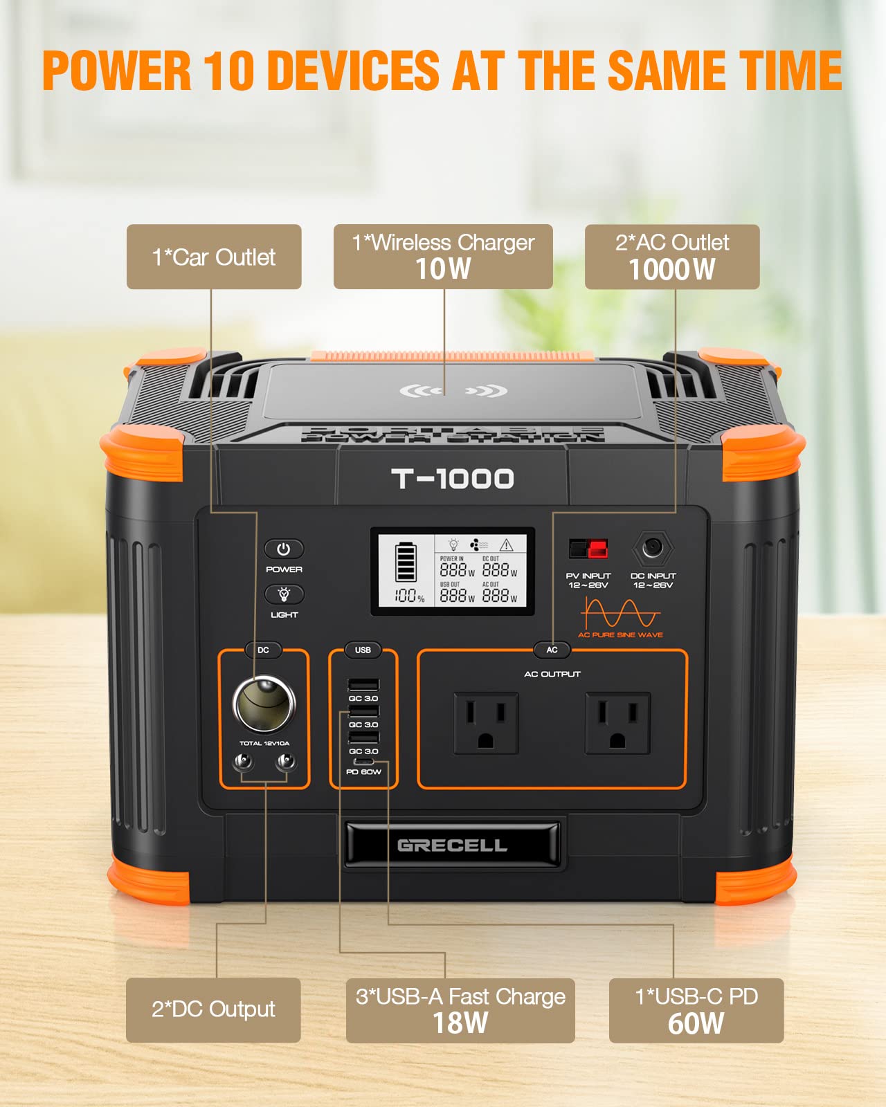 GRECELL 1000W Solar Generator with 200W Portable Solar Panel, 999Wh Portable Power Station Solar Powered Generator Lithium Battery Backup USB-C PD 60W for Outdoor Camping RV Off-grid Home Emergency