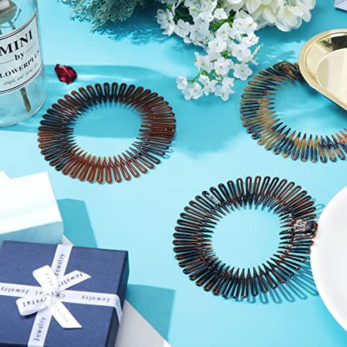 9 Pieces Circular Flexible Plastic Hair Combs and Headbands for Women Girls, 3 Colors (Yellow Leopard, Red Leopard, Tortoise Shell)