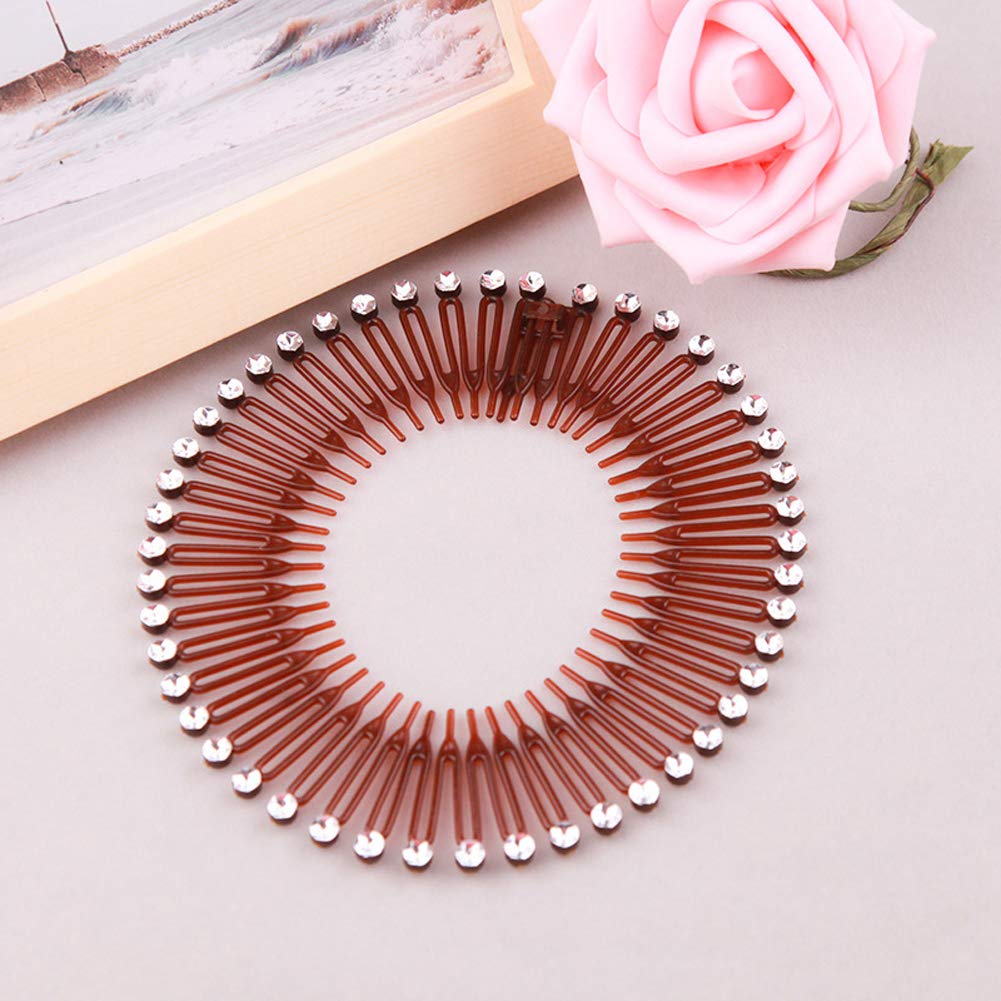 8Pcs Full Circle Spring Head Band Comb Plastic Flexible Hair Combs Headbands with Deep Teeth and Closure (4 Black + 4 Brown)