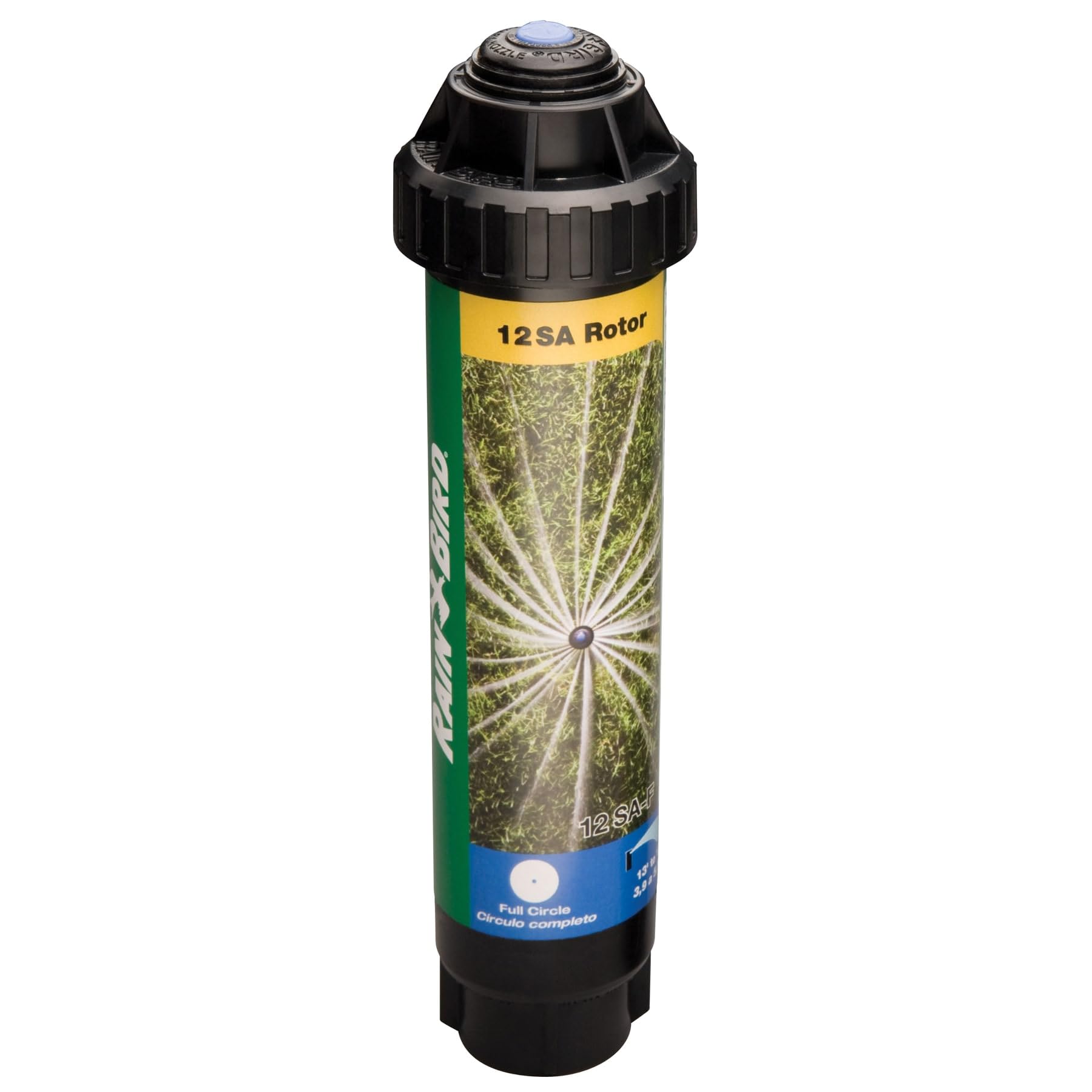 Rain Bird 12SAF High-Efficiency Mini Rotary Pop-Up Spray, 360° Full Circle Pattern, 13' - 18' Spray Distance, 4" Pop-up Height