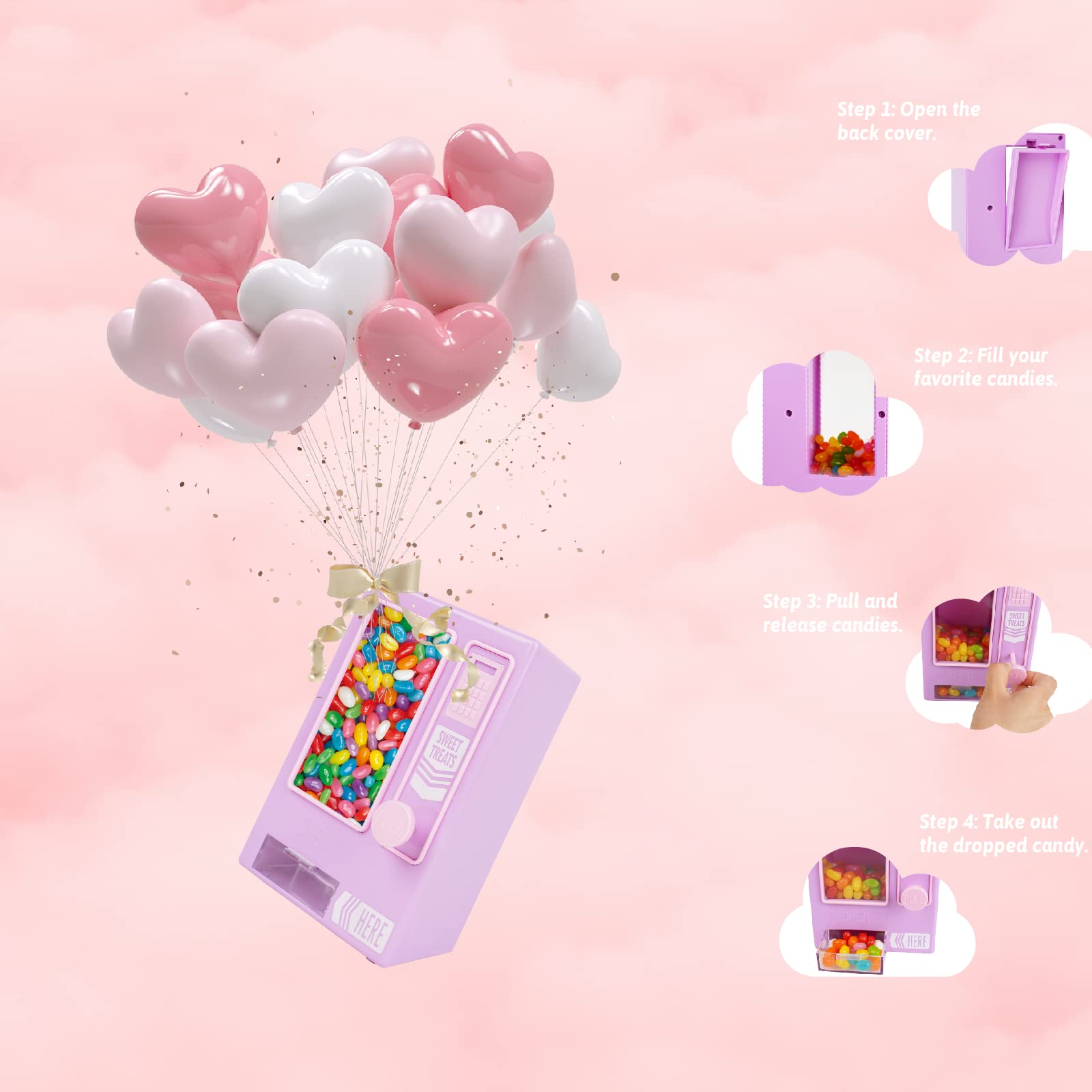 YOBRO Candy Dispenser, Cute Wending Machine for Desktop, Manual Candy Machine, Dispense Mini Candies, Birthday&Christmas Gift for Girls, Gift for Friends Girlfriends, Purple