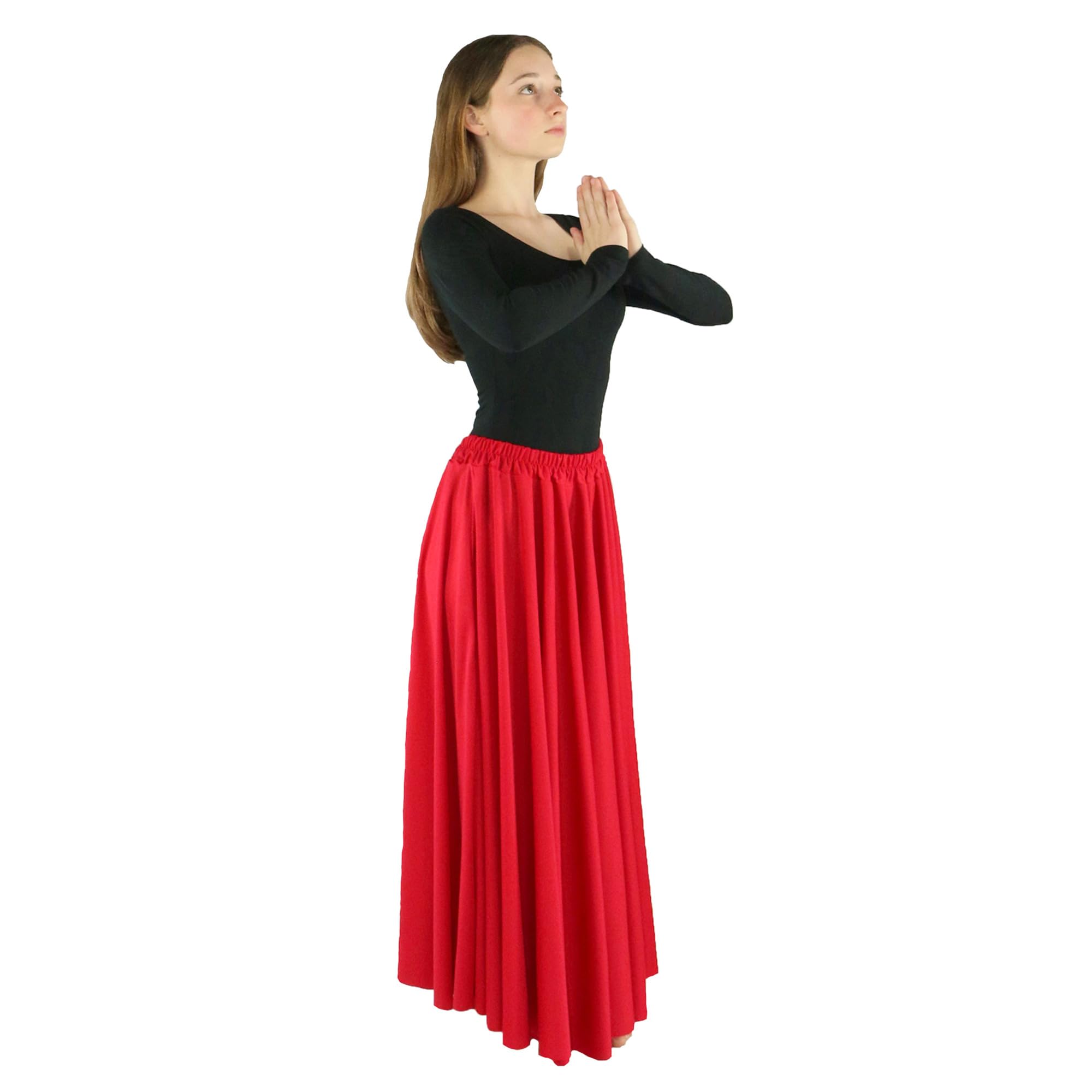Danzcue Girls Long Full Circle Dance Skirt (L-XL, Scarlet)