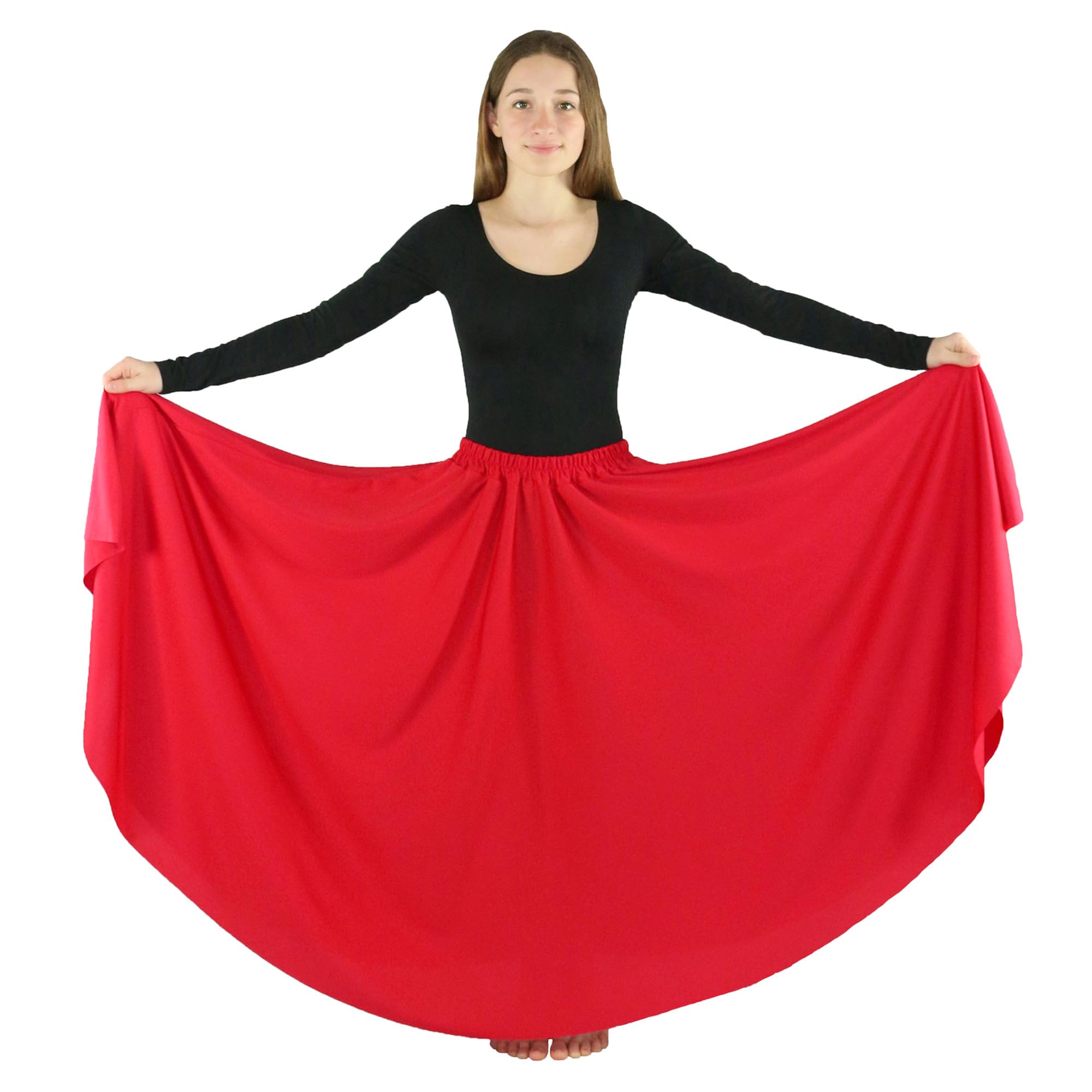Danzcue Girls Long Full Circle Dance Skirt (L-XL, Scarlet)