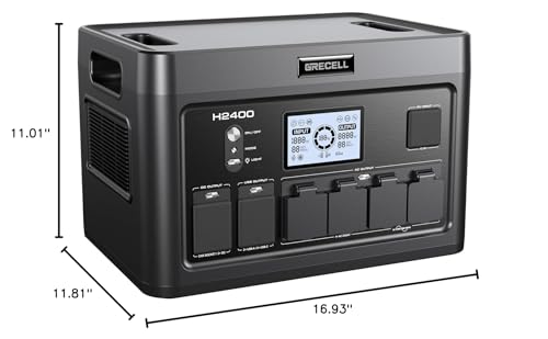GRECELL Solar Generator 2400W Portable Power Station, 1843Wh UPS Backup LiFePO4 Battery Supply with 11 Outlets(4 2000W AC Outlets,2 PD100W), 2Hrs Quick Charge for Home Emergency RV Trip Van (H2400)