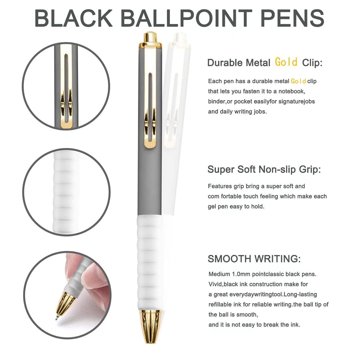 HuoHuair Pens, Pens Fine Point Smooth Writing Pens, Personalized Ballpoint Pens Bulk, Flair Colorful Pens, Black Ink 1.0 mm Journaling Pen, Office Supplies for Women & Men, Note Taking