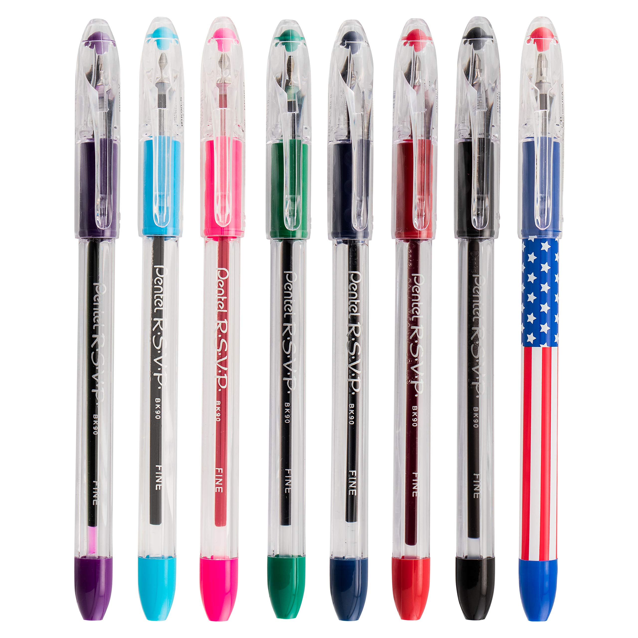 Pentel R.S.V.P. Ballpoint Pen, Fine Line, Black Ink, 5 Pack (BK90BP5A)