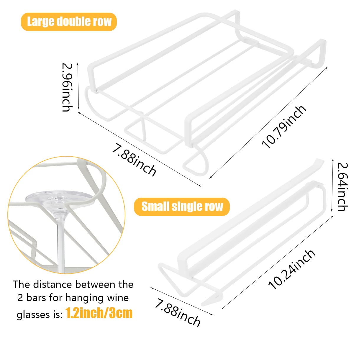 Brynnl 2 Pack Wine Glass Holder, Wine Glass Rack Under Cabinet,Punch-free Hanging Wine Glass Rack for Bar Kitchen (White)