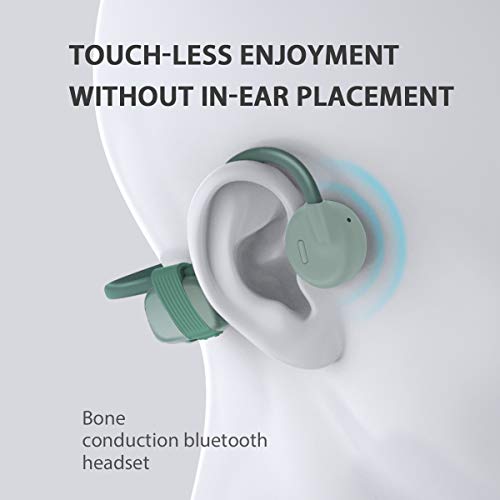 IFECCO Bone Conduction Headphones, Open Ear Wireless Headphones Bluetooth 5.0 with Mic, Waterproof IPX6 Ultra-Lightweight Sport Headsets for Jogging Running Driving Cycling(Green)
