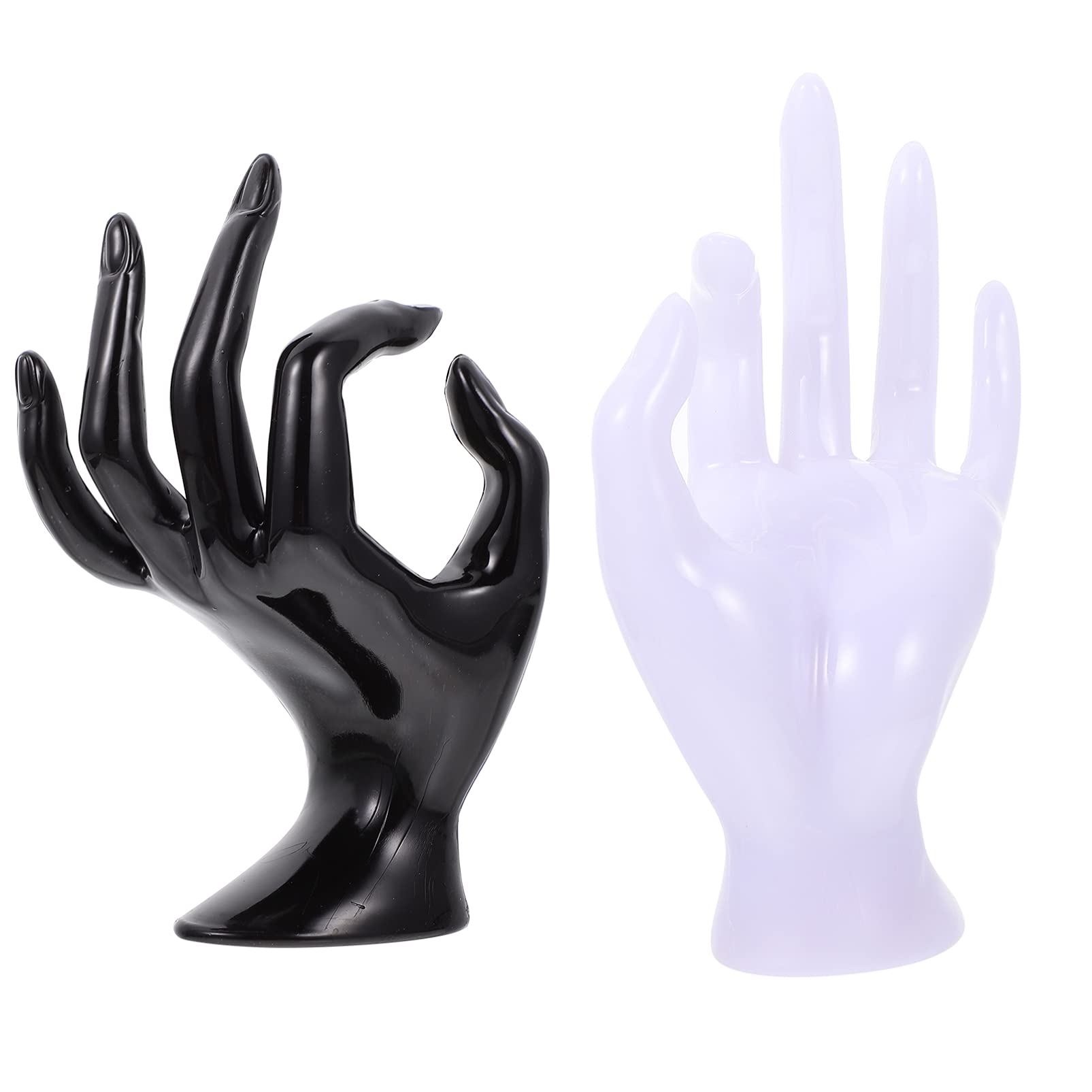 Cabilock 2pcs Gesture Hand Model Display Stands Jewelry Showing Rack Decorative Necklace Holders Plastic Black/white
