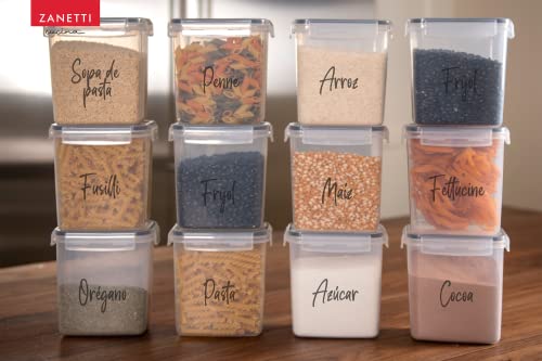 Zanetti Pantry Labels for Food Containers, Kitchen Food Labels for Storage Canisters & Jars, in Spanish (Black)