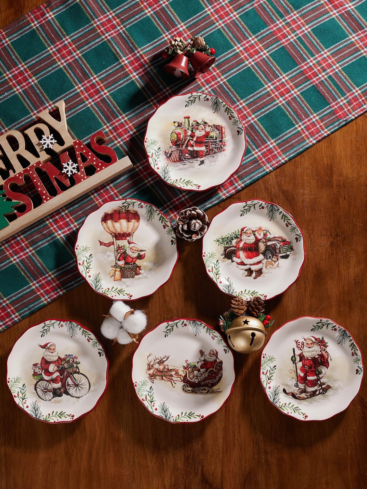 Bico Santa On The Way Ceramic Appetizer Plates, 6 inch, Set of 6, for Tapas, Salad, Appetizer, Microwave & Dishwasher Safe