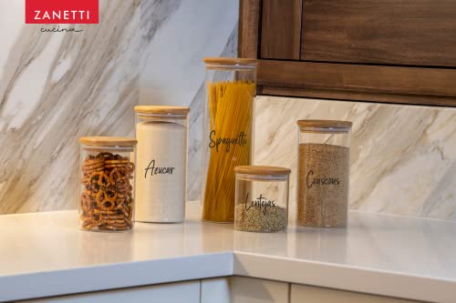 Zanetti Pantry Labels for Food Containers, Kitchen Food Labels for Storage Canisters & Jars, in Spanish (Black)